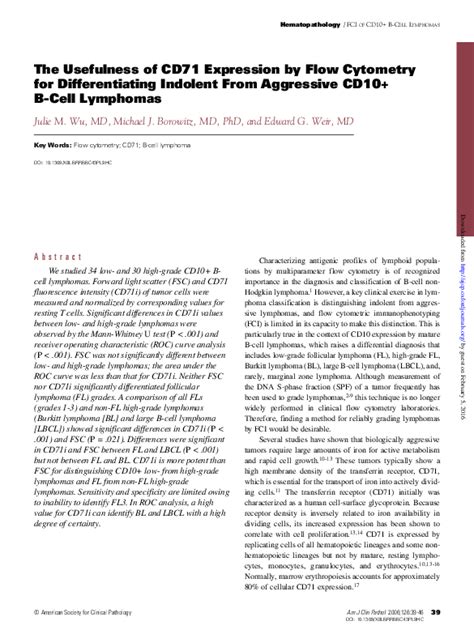 Pdf The Usefulness Of Cd71 Expression By Flow Cytometry For Differentiating Indolent From