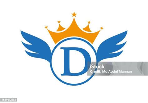 왕관 아이콘 벡터 템플릿이 있는 문자 D 개념에 날개 로고 날개 기호 개념에 대한 스톡 벡터 아트 및 기타 이미지 개념