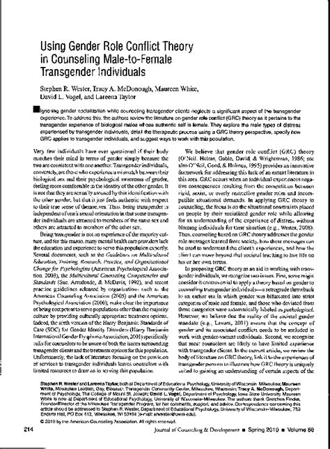 Pdf Using Gender Role Conflict Theory In Counseling Male To Female