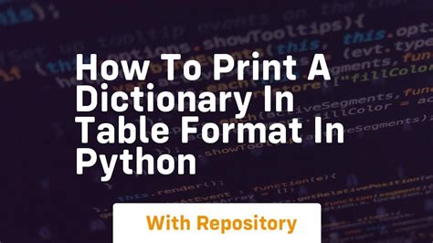 How To Print A Dictionary In Table Format In Python Youtube