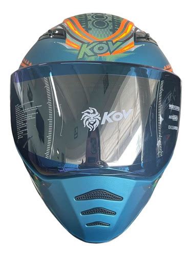Casco Kov Estelar Peek Azul Abatible Para Moto Con Luz Stop Meses Sin Intereses