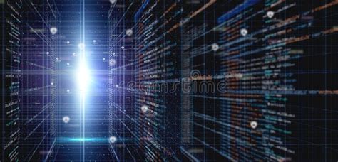 Coding Cyber Hologram And Programming By Dark Background For Information Connection And Data