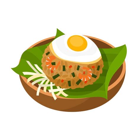 Fried Rice With Egg Indonesian Food Flat Style Vector Illustration
