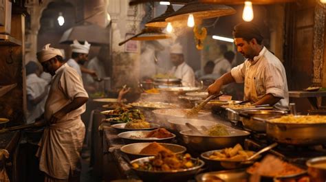 Uma Cozinha Tradicional Indiana Cheia De Atividade Enquanto Os Chefs