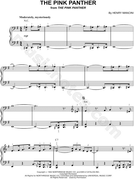 Henry Mancini The Pink Panther Sheet Music Easy Piano Piano Solo