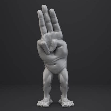 Hand Monster Character Three Finger Salute Hand Gesture・ 3d File For