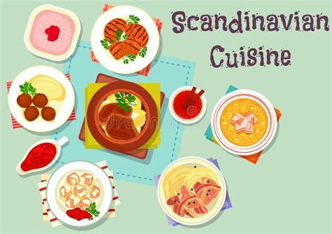 Scandinavian Cuisine Dish With Berry Dessert Icon Stock Vector