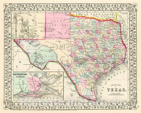 Historic Map 1870 County Map Of Texas Vintage Wall Art Historic