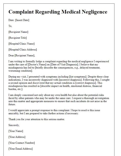 Letter Template For Medical Negligence Complaint Free Samples In Pdf