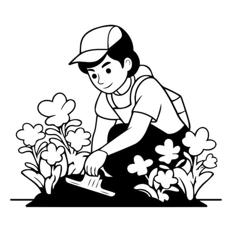 Premium Vector Gardener Planting Flowers In The Garden Flat Vector