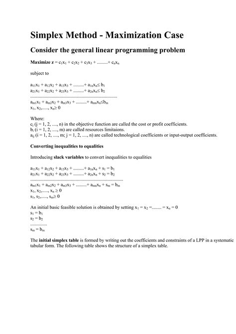 Simplex Method Maximisation Case Docx