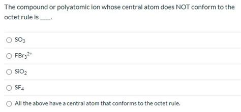 Solved Which Of The Following Molecules Or Ions Seo2 Seo3