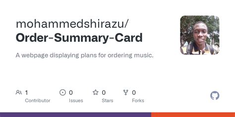 GitHub Mohammedshirazu Order Summary Card A Webpage Displaying Plans