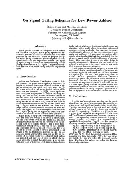 Pdf On Signal Gating Schemes For Low Power Adders Dokumentips