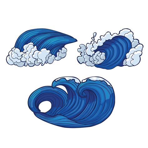 Color Sea Waves Graphic Hand Drawn Ocean Waves Set For T Shirt Cards