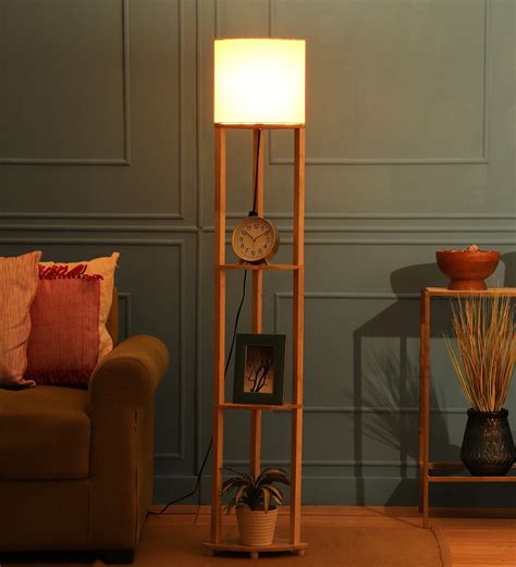 Buy Centaur Yellow Fabric Shade Shelf Floor Lamp With Wood Base At 46