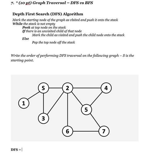 solved 7 10 pt graph traversal dfs vs bfs depth first search dfs 1 answer