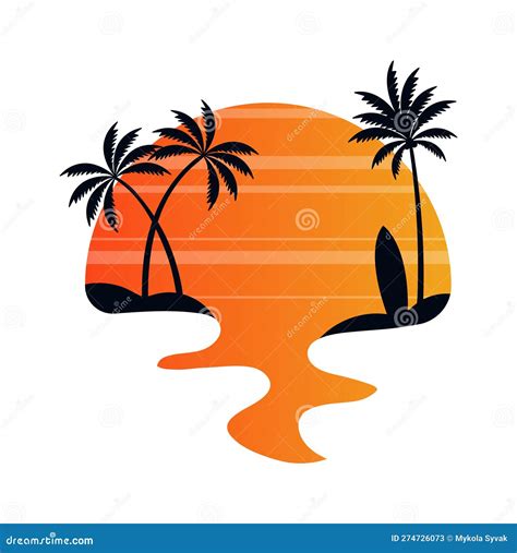 Palms On Beach Sunrise Round Badge Stock Vector Illustration Of Print