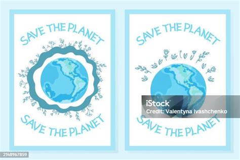 행성 카드 세트를 구하세요 그래픽과 웹 디자인 비즈니스 프리젠 테이션 마케팅 및 인쇄 자료에 대한 벡터 일러스트레이션 지구의 날 개념입니다 0명에 대한 스톡 벡터 아트 및