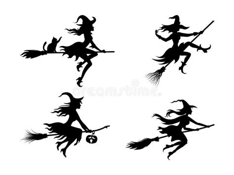 Siluetas De Brujas Sobre Palillos Voladores Ilustración Del Vector