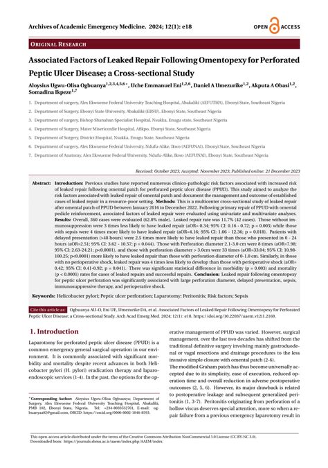 Pdf Associated Factors Of Leaked Repair Following Omentopexy For Perforated Peptic Ulcer