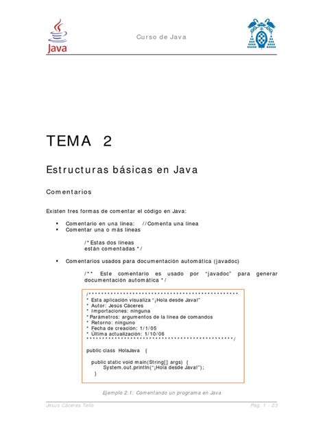 tema 2 estructuras básicas en java pdf java lenguaje de