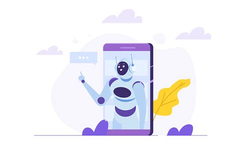 챗봇 컨셉 로봇과 이야기하는 남자 고객 지원 서비스 안드로이드 인공 지능 대화 Brand Name Online Messaging Platform에 대한 스톡 벡터 아트 및