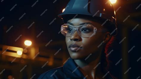 Premium Ai Image A Woman Wearing Safety Glasses Stands In Front Of A