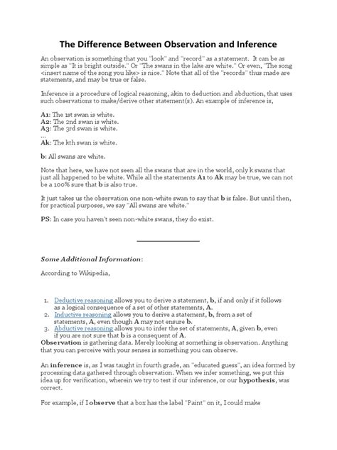 The Difference Between Observation And Inference Pdf Observation Inference