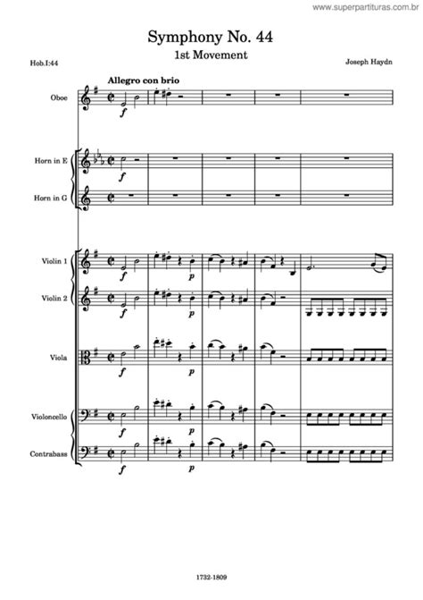 Super Partituras Symphony No In E Minor Hob I St Movement Desconhecido