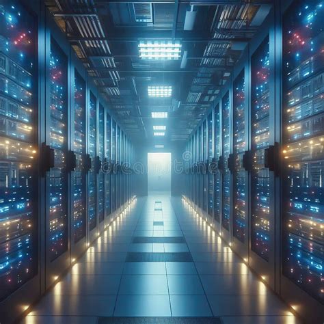 Server Room With Racks Data Center For Data Processing Cloud And Network Security Stock