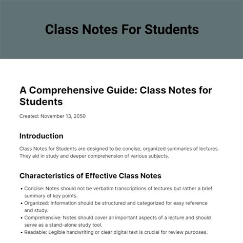 Free History Class Notes Template To Edit Online