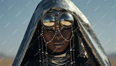 Premium Photo Beautiful Black Eyes Female Realism Model In Metallic