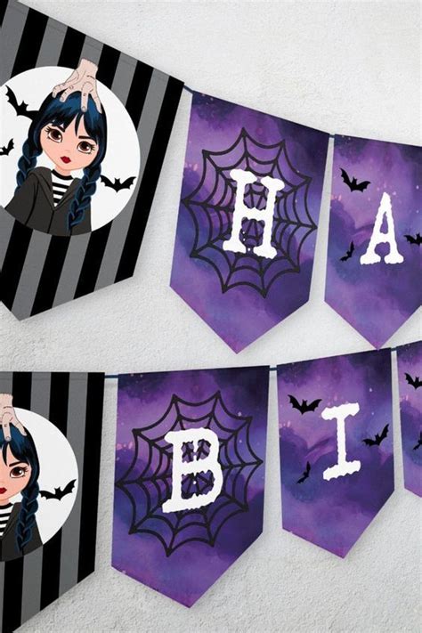 Purple And Black Halloween Banner Hanging On The Wall With Bats Spider