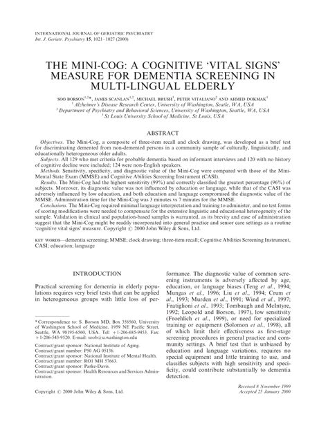 Pdf The Mini Cog A Cognitive Vital Signs Measure For Dementia Screening In Multi Lingual