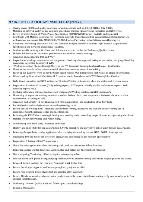 Qa Qc Mech Enggs Or Sr Qc Inspector Welding Piping Pipeline PDF