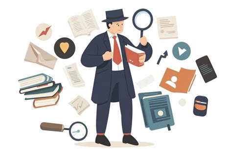 Detective Holding Magnifying Glass And Books Premium Ai Generated Vector