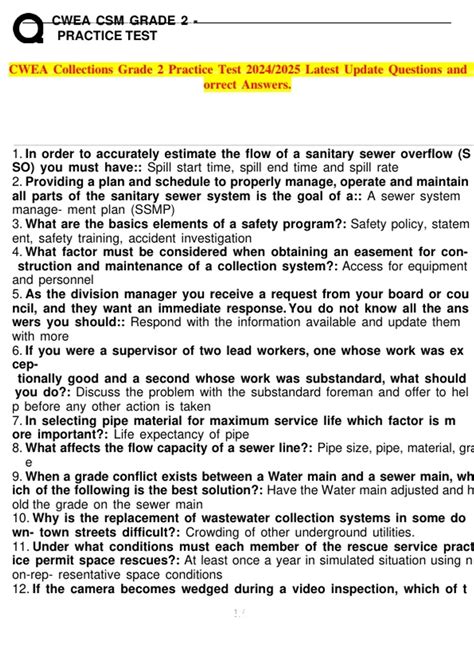 Cwea Collections Grade 2 Practice Test 2024 2025 Latest Update Questions And Correct Answers
