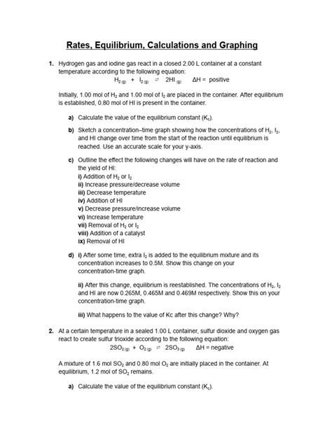 Rates Equilibrium Calculations And Graphing Pdf Chemical