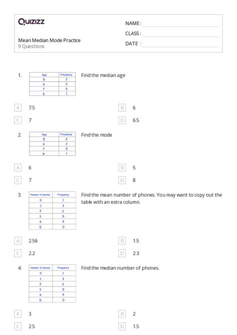 50 Mean Median And Mode Worksheets For 5th Class On Quizizz Free