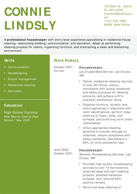 25 Best Housekeeper Resume Examples And Templates For 2026