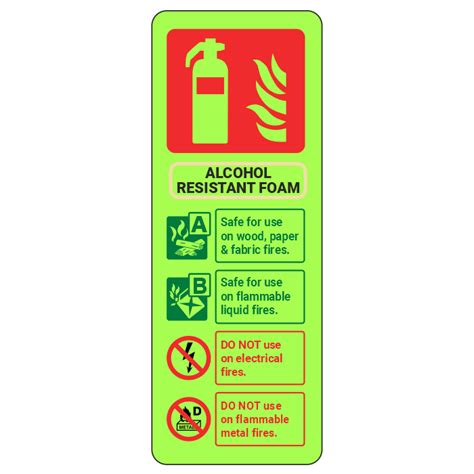 Photoluminescent Alcohol Resistant Foam Fire Extinguisher ID Sign