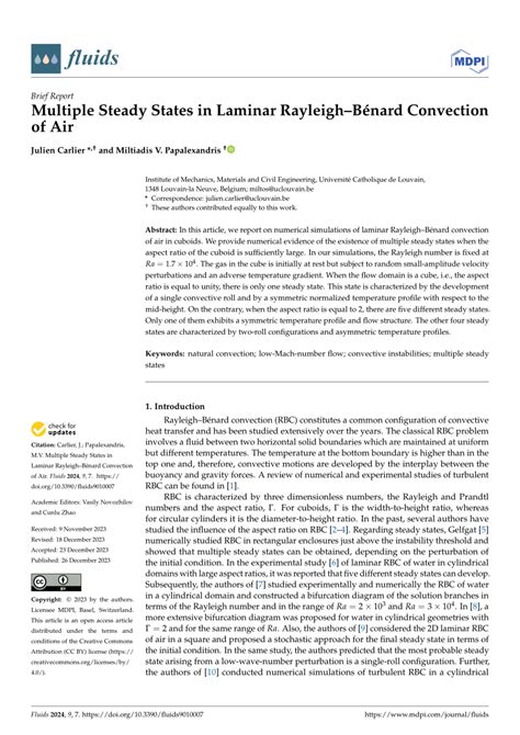 Pdf Multiple Steady States In Laminar Rayleighbénard Convection Of Air