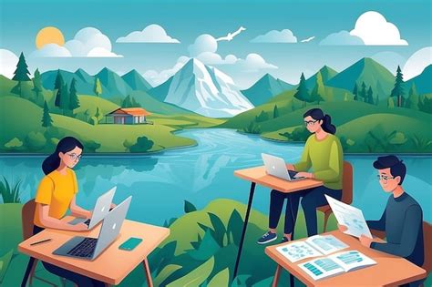 Uma ilustração de estilo plano de estudantes usando simulações