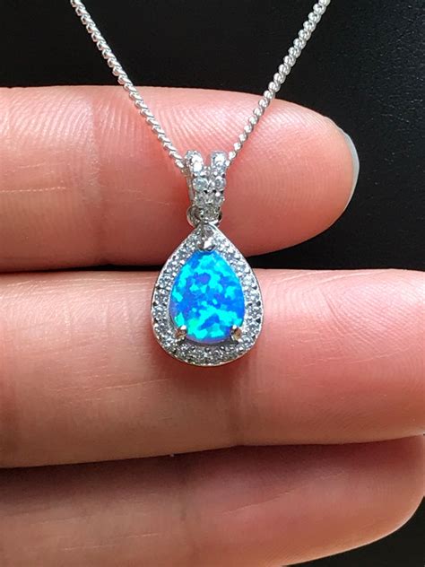 Blue Fire Opal Necklace Sterling Silver Bridal Necklace Etsy
