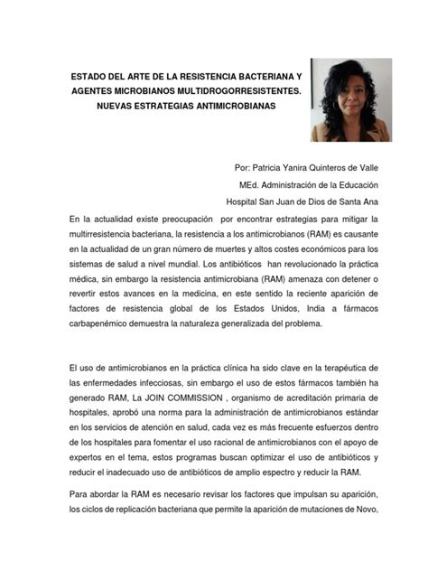 Estado Del Arte De La Resistencia Bacteriana Y Agentes Microbianos