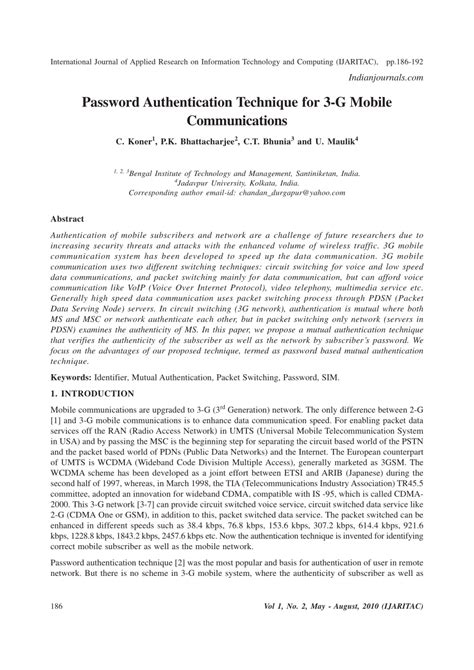 Pdf Password Authentication Technique For 3 G Mobile Communications
