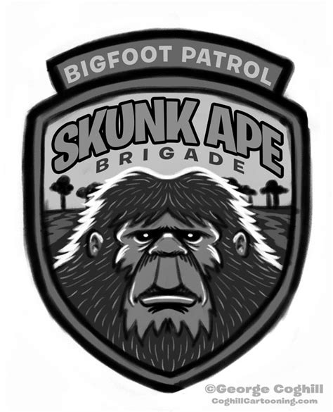 Skunk Ape Brigade Bigfoot Patrol Park Ranger Patch Cartoon Sketch Coghill Cartooning
