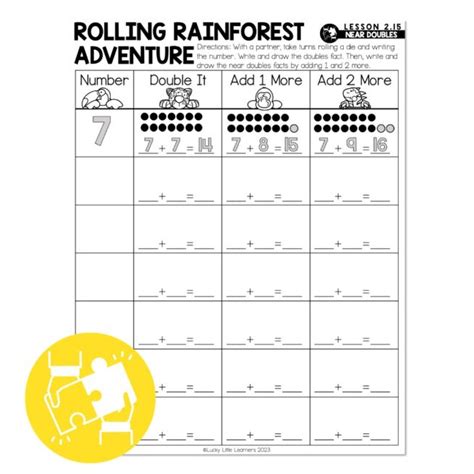 Lucky To Learn Math 1st Grade Lesson 215 Adding Near Doubles Collaboration Rolling