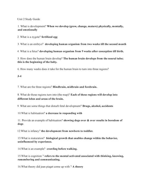 Unit 2 Study Guide Good Info Unit 2 Study Guide 1 What Is Development When We Develop